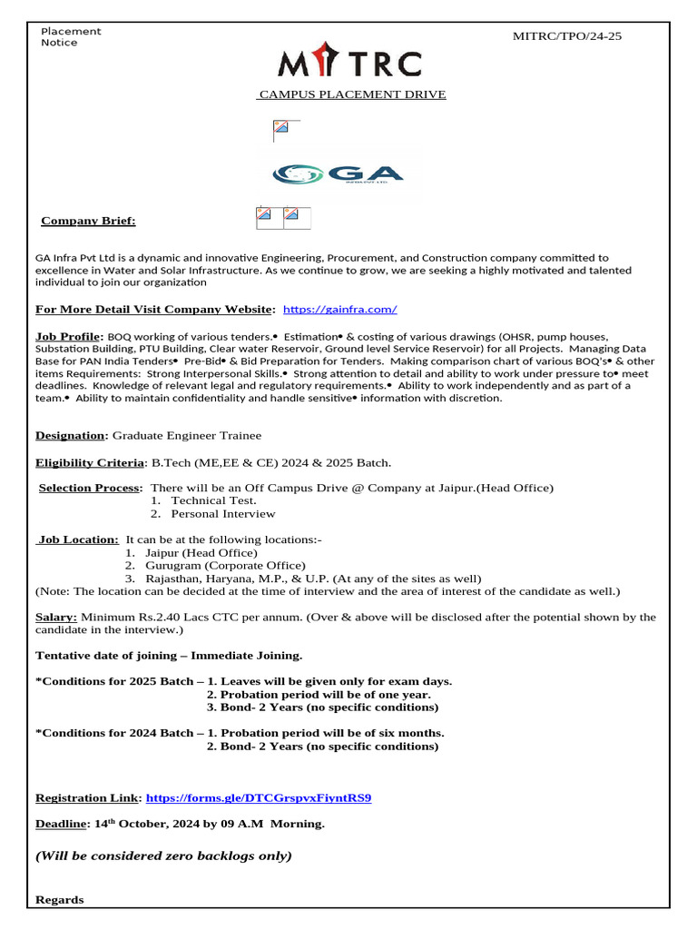 Placement Notice | PDF