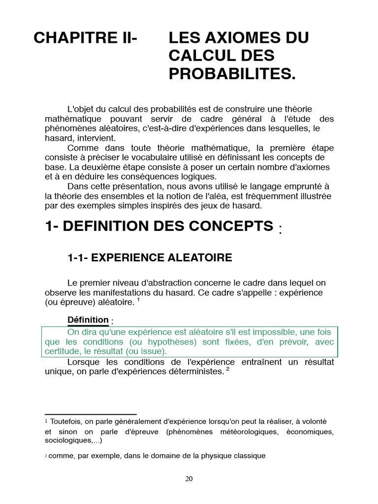Chapitre Ii-Les Axiomes Du Calcul Des Probabilites | PDF