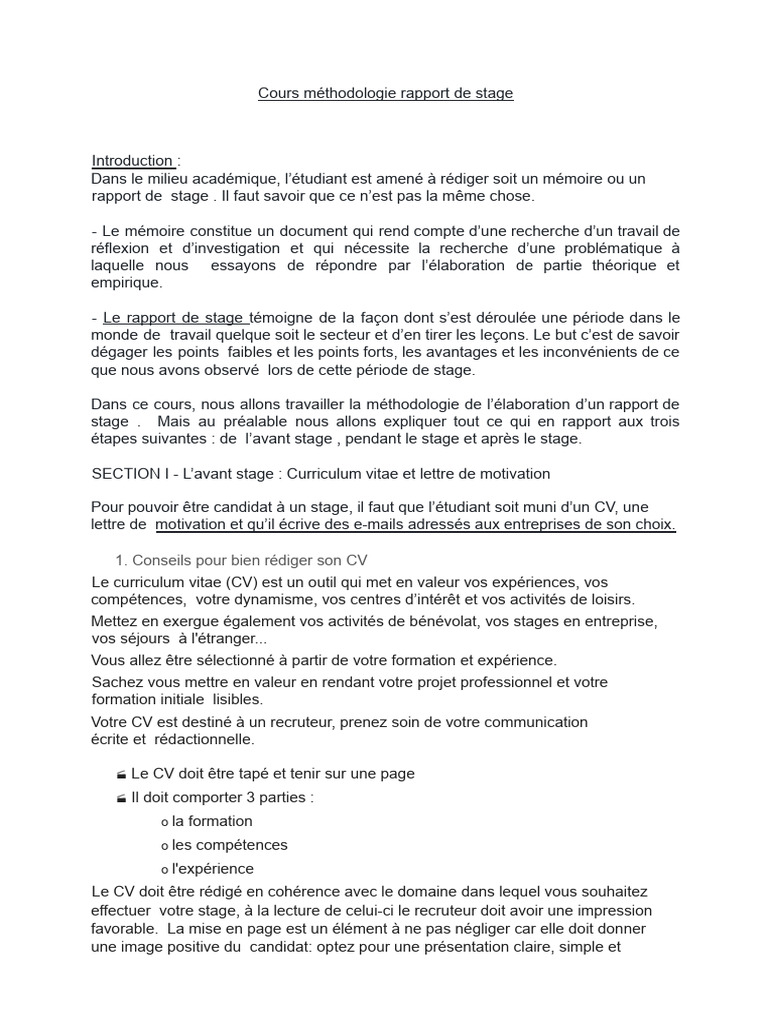 Mon Cours Métho Stage | PDF