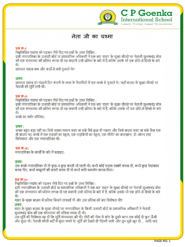 Netaji Ka Chahsma Notes | PDF