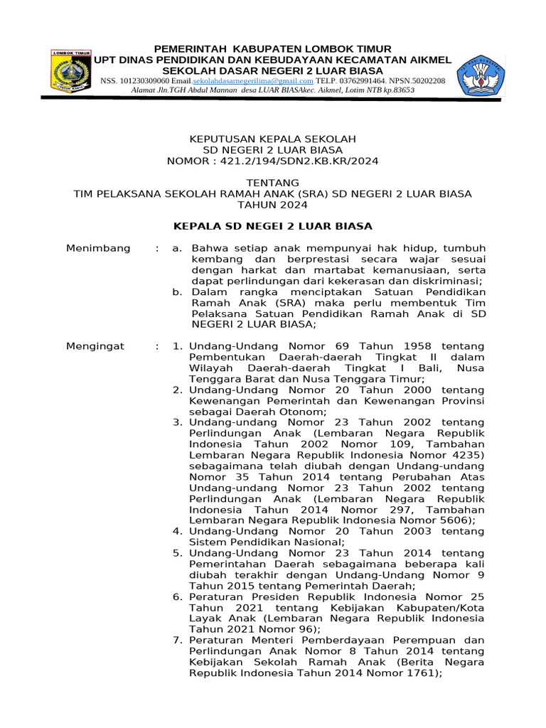 format SK TIM SRA | PDF