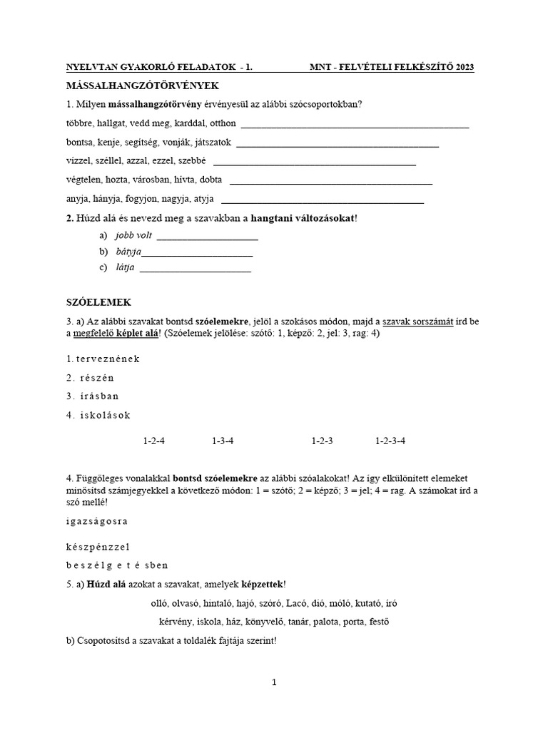 Nyelvtan Gyakorlo Feladatok | PDF