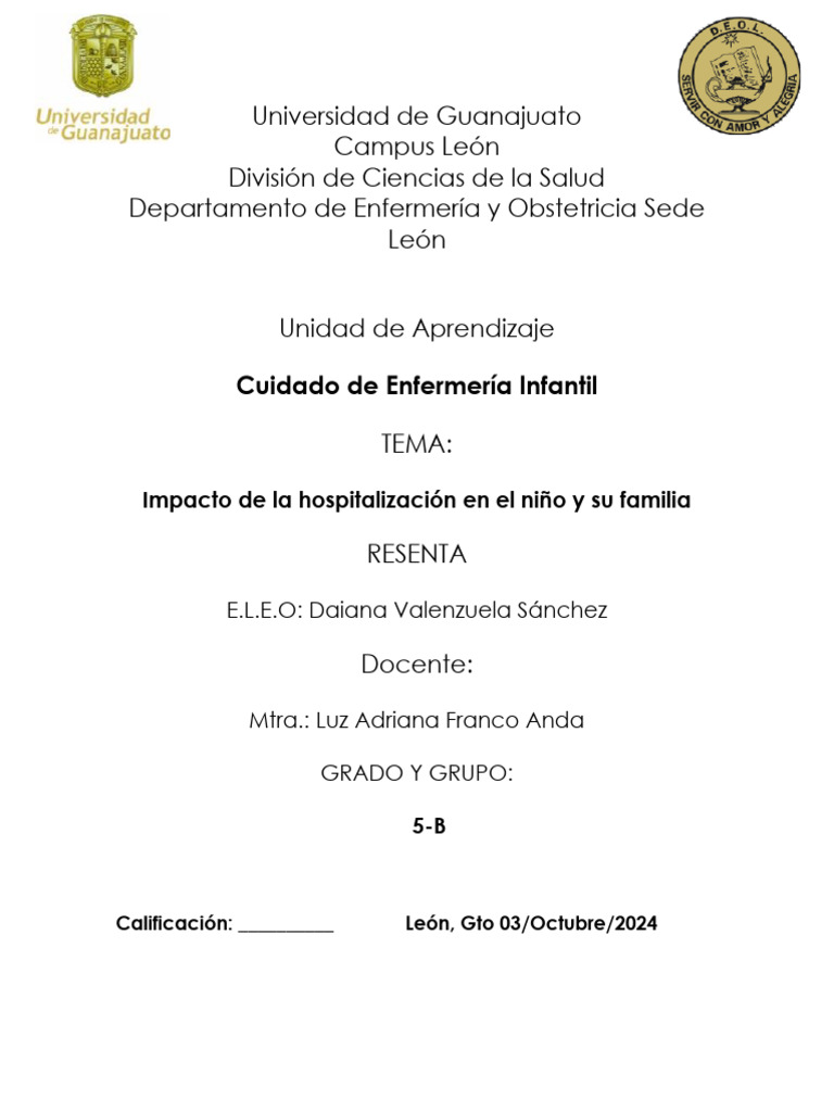 Ensayo impacto de hospitalizacion | PDF