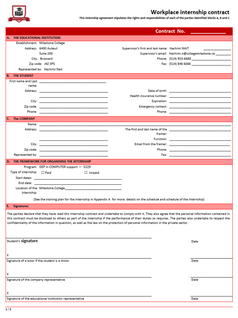 Internship Internship Contract | PDF