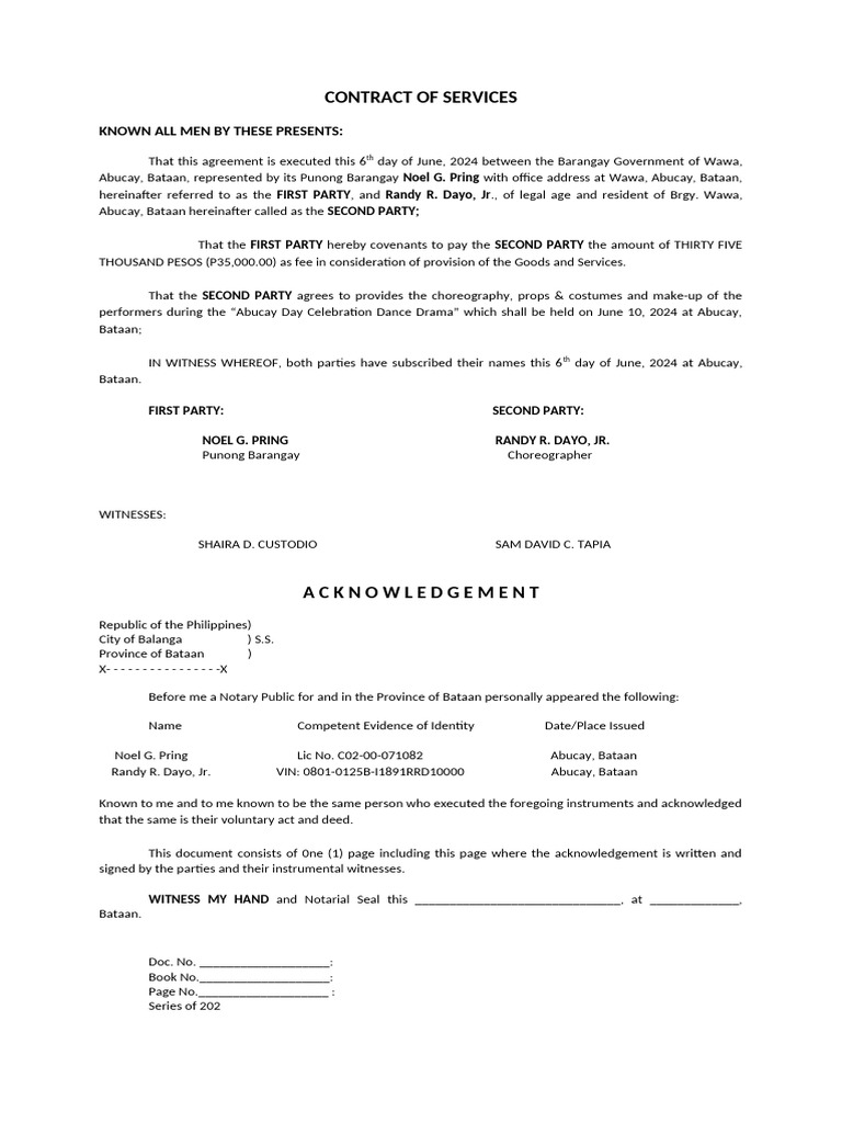 Contract of Services (Choreographer) | PDF | Legal Documents | Private Law