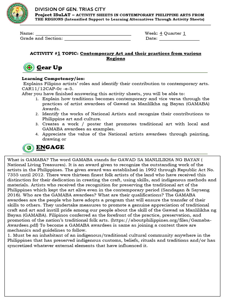 As Q1 Week 4 CPAR Filipino Artists Roles and Their Contribution To ...