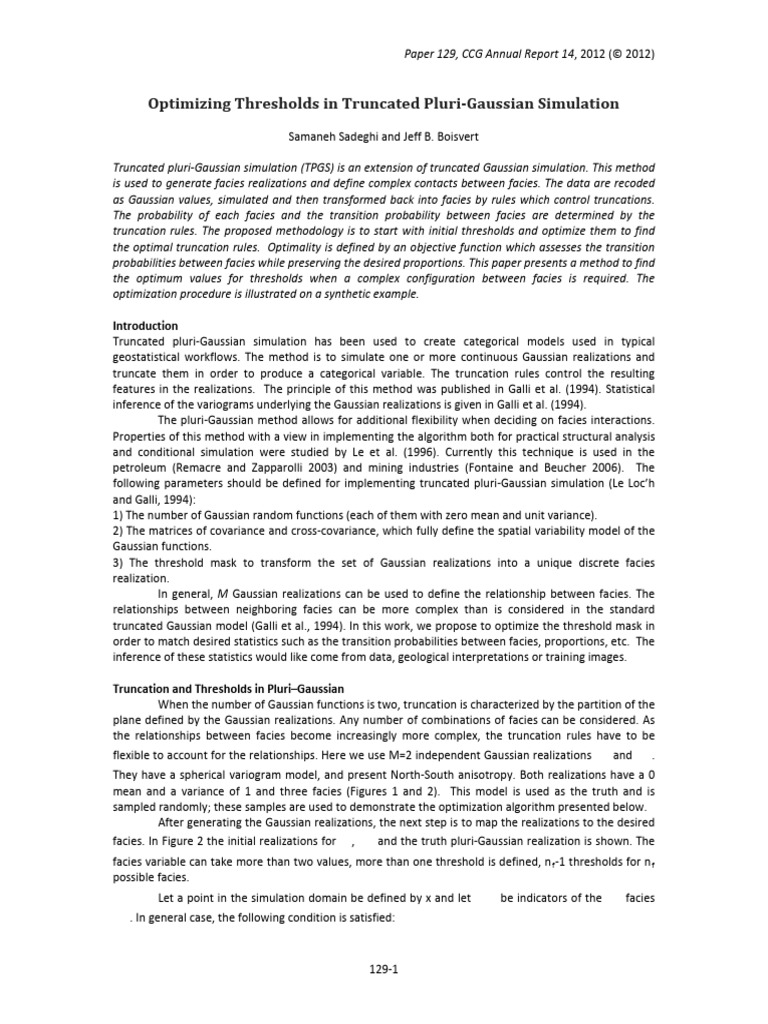 2012-129 Optimizing Thresholds in Truncated Pluri-Gaussian Simulation | PDF