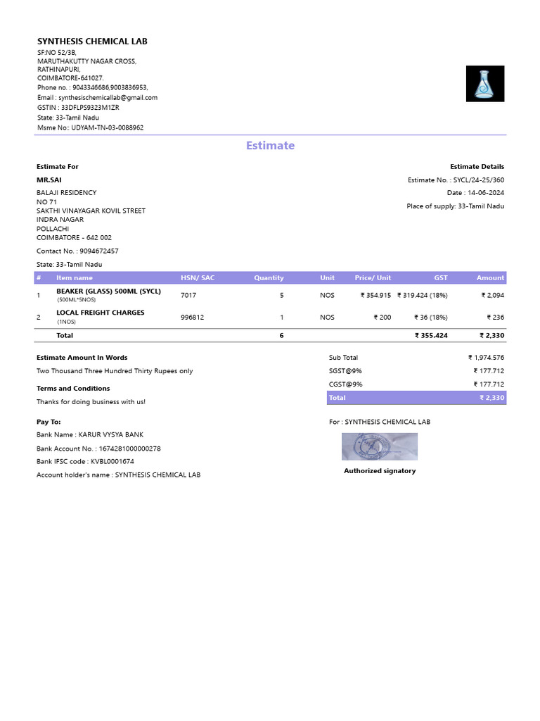 Sai Estimate No 360 | PDF