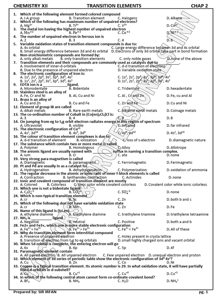 CHEM-XII CHAP-2_ Transition Element | PDF