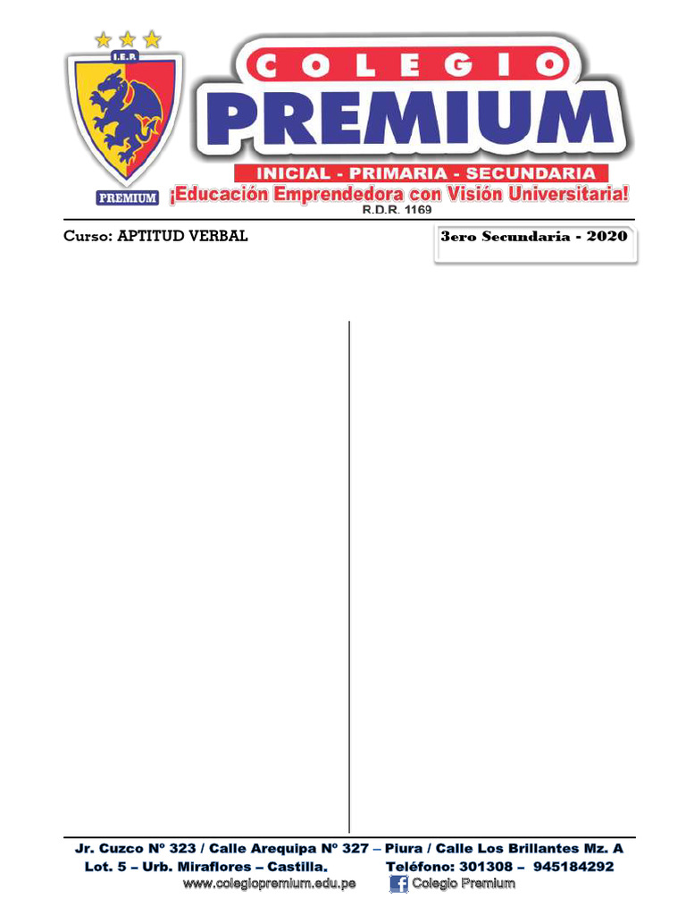 APTITUD VERBAL 3ERO 2020 15 REPASO SIN ANT Claves | PDF