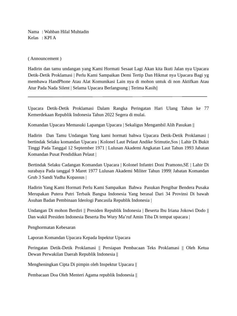 TEKS 17 AGUSTUS MC | PDF