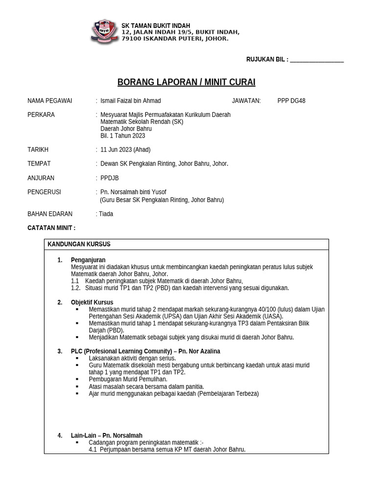 Minit Curai MT 1 Sktbi 2023 | PDF