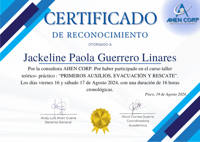 Primeros Auxilios, Evacuación y Rescate Ahen | PDF