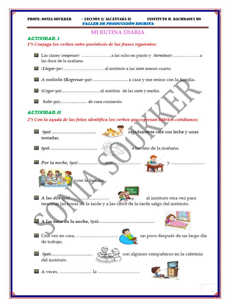Alumno-Actividad de Produccion Escrita-Mi Rutina Diaria | PDF