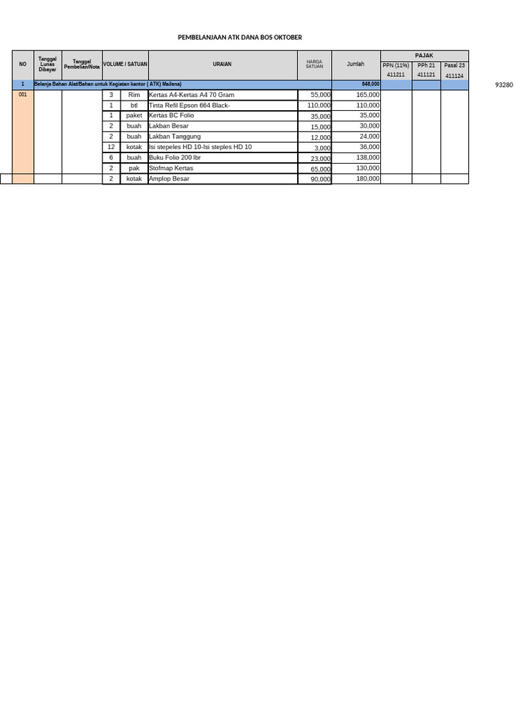 Rekap Rincisn ATK Okt BOS | PDF