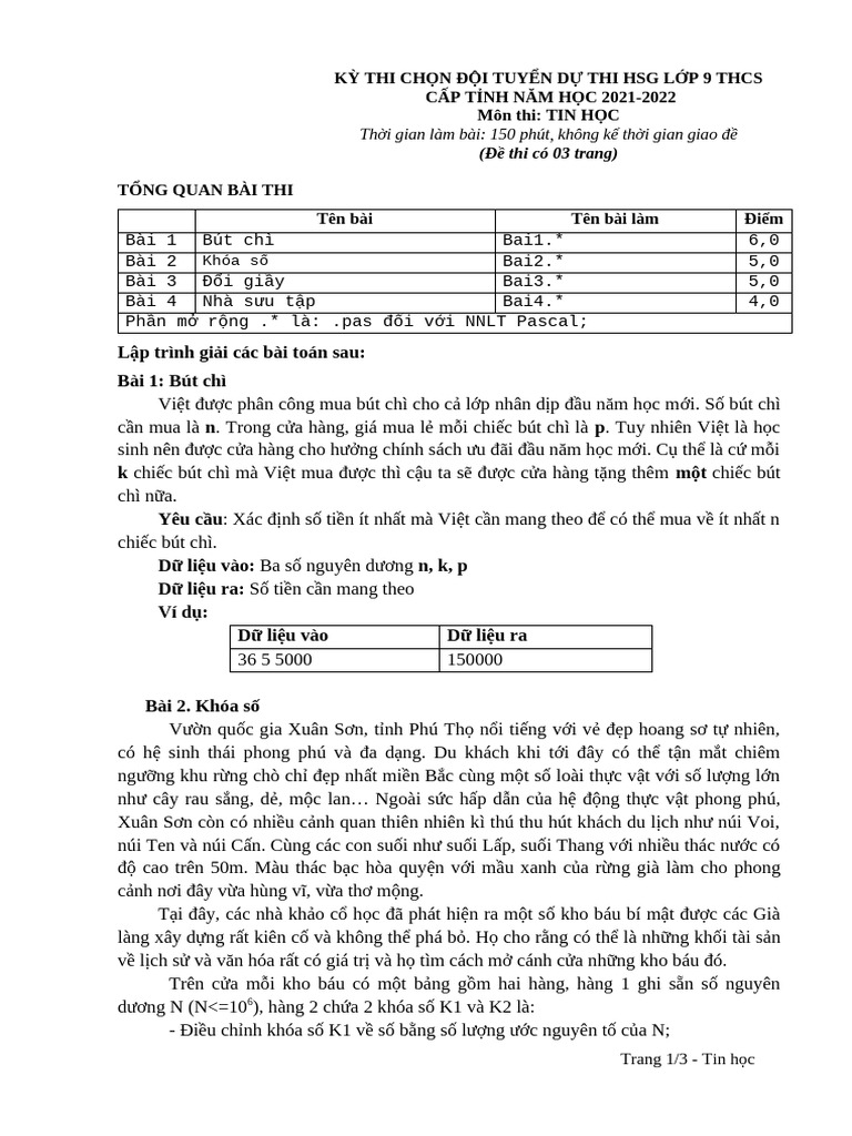 De Thi HSG V2 2021-2022 | PDF