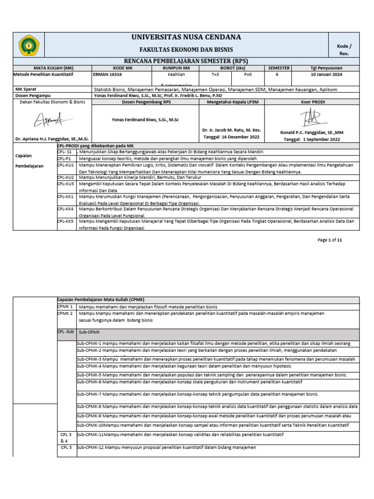 RPS Metode Penelitian Kuantitatif | PDF RPS Metode Penelitian Kuantitatif | PDF
