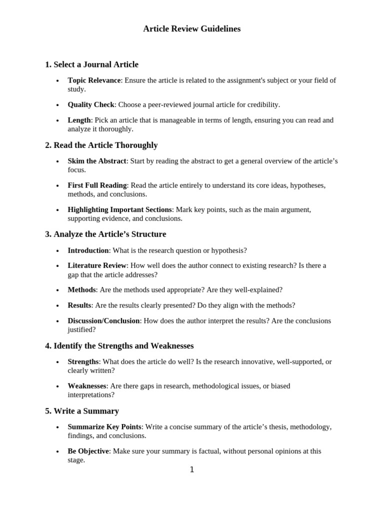 Article Review Guidelines | PDF