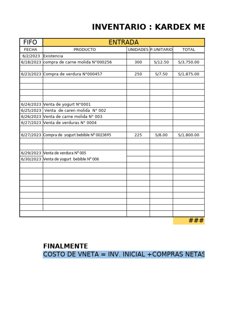 KARDEX METODO FIFO - XLSX MARIA | PDF