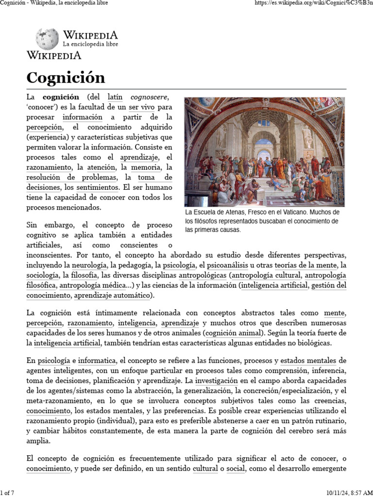 Cognición - Wikipedia, La Enciclopedia Libre | PDF | Cognición ...
