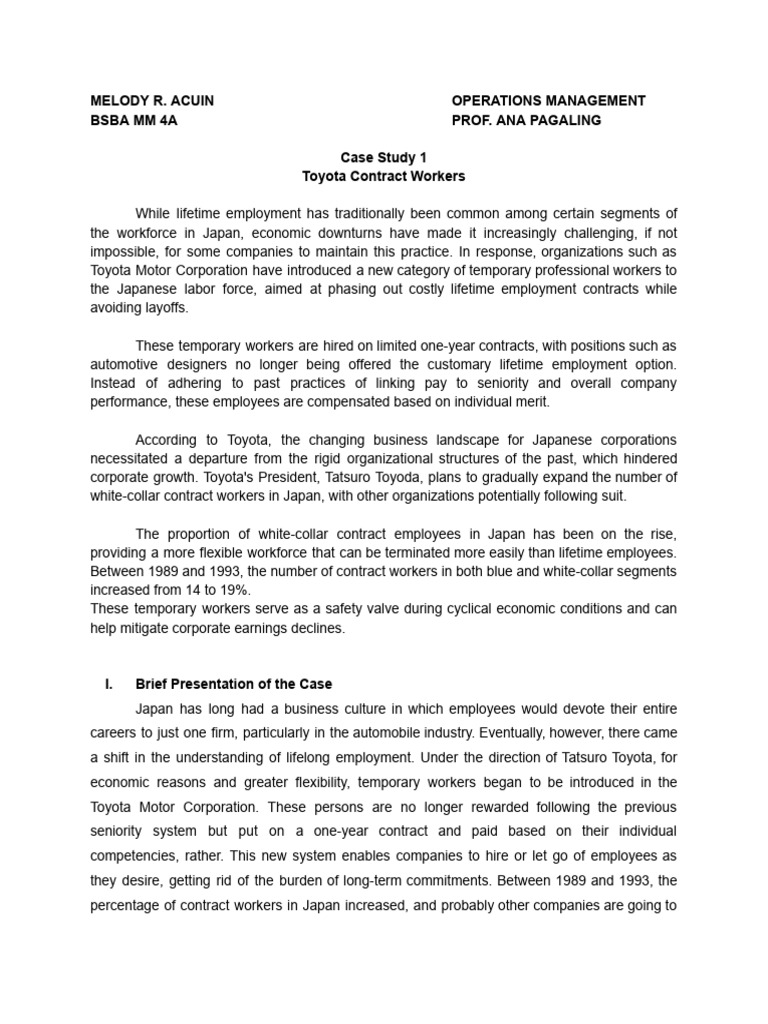 Case Study 1 Toyota Contract Workers | PDF | Employment | Business