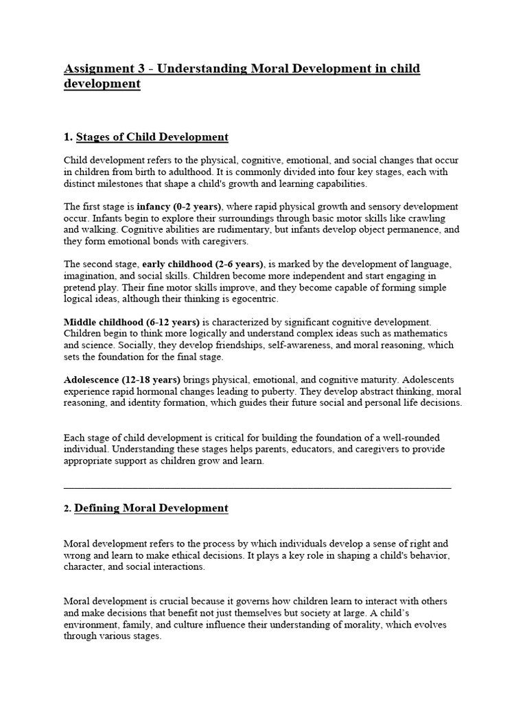 Assignment 3 - Understanding Moral Development in Child Development ...