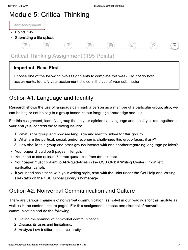 Com 215 Critical Thinking Module 5 | PDF