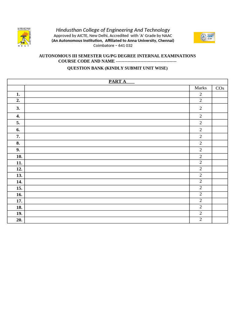 Question Bank Format Ug & PG | PDF