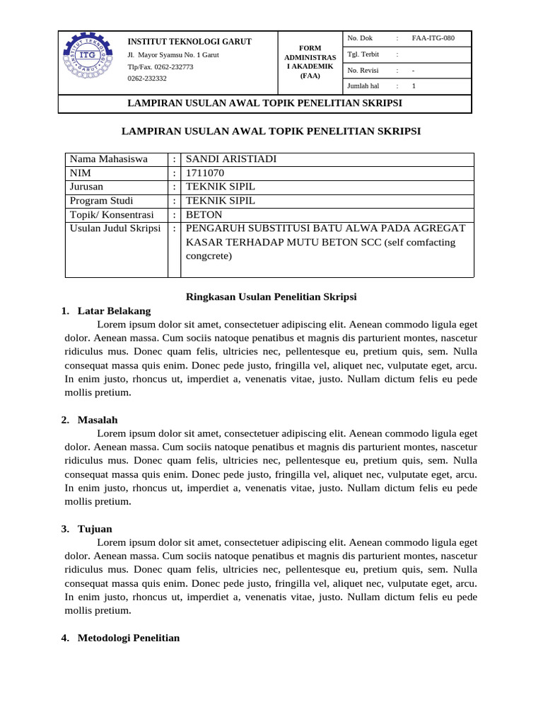 04 Template LAMPIRAN USULAN AWAL TOPIK PENELITIAN SKRIPSI | PDF