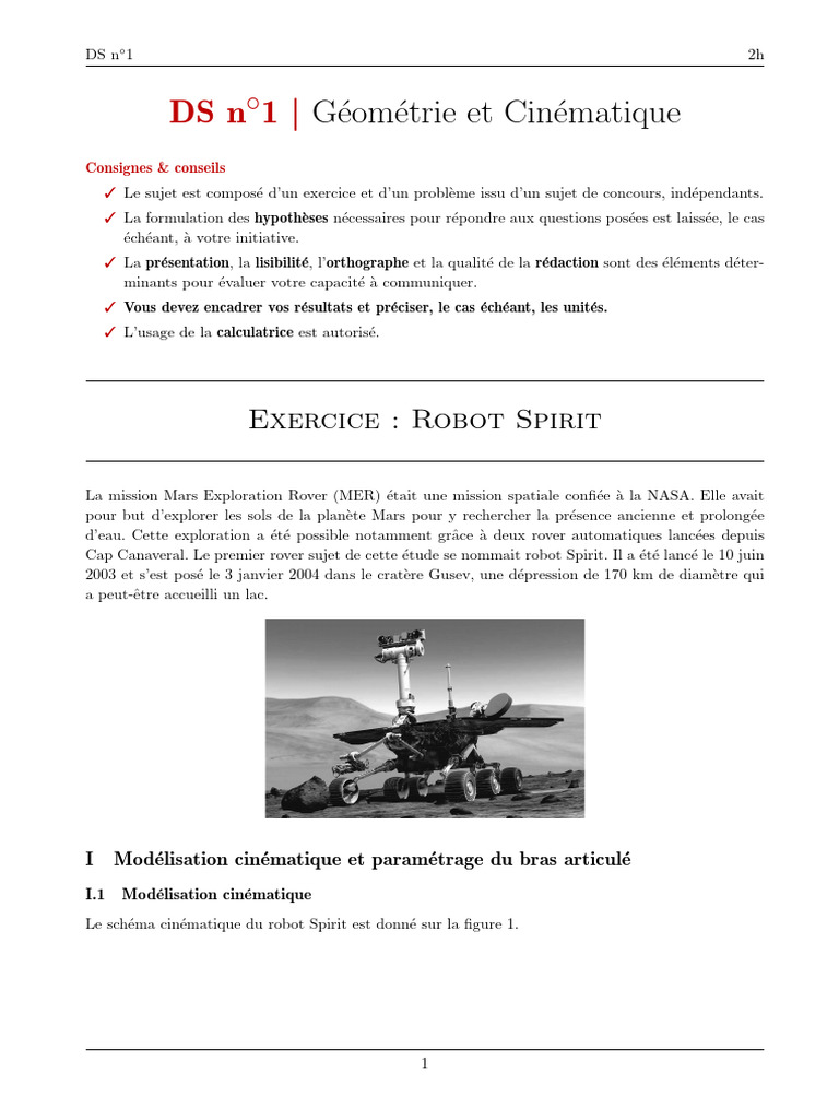 G Eom Etrie Et Cin Ematique: Exercice: Robot Spirit | PDF