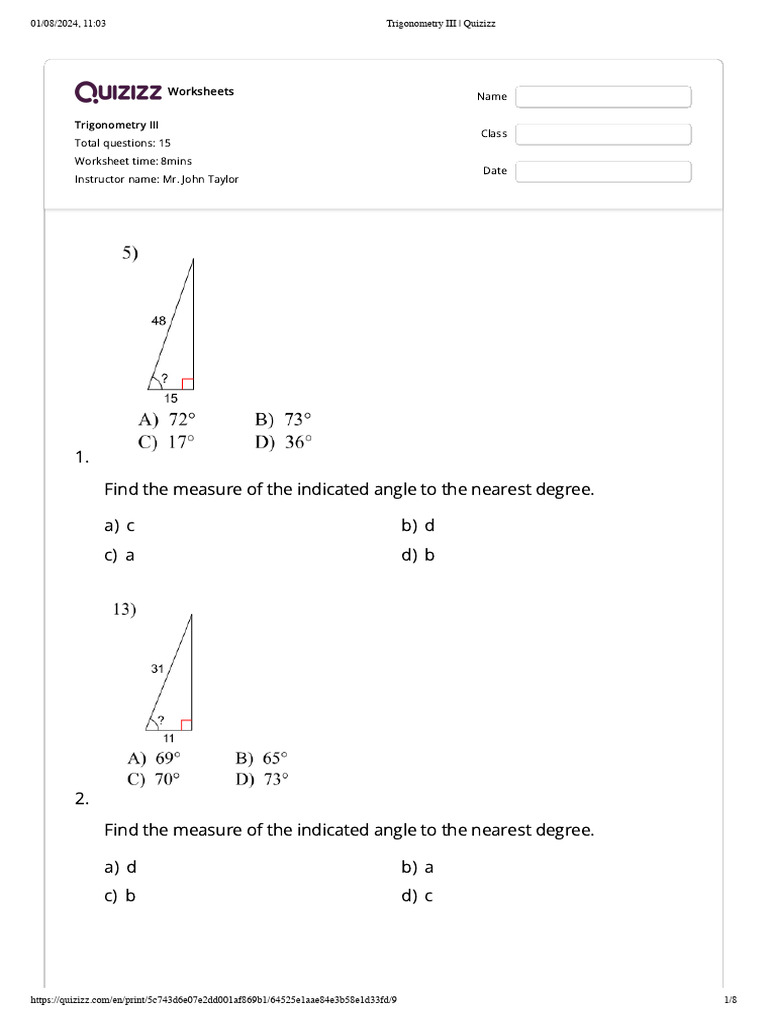 Quizizz - Trigonometry II | PDF
