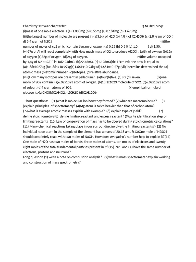 Chemistry 1st y-CH#01 | PDF