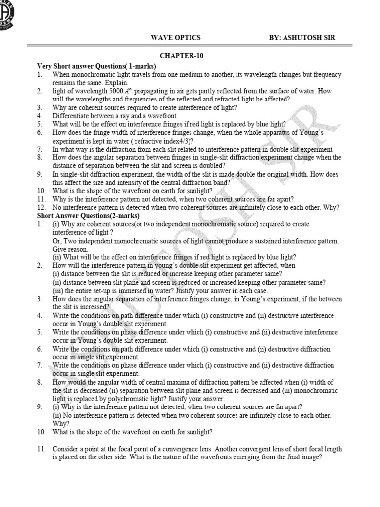 10. Wave Optics | PDF