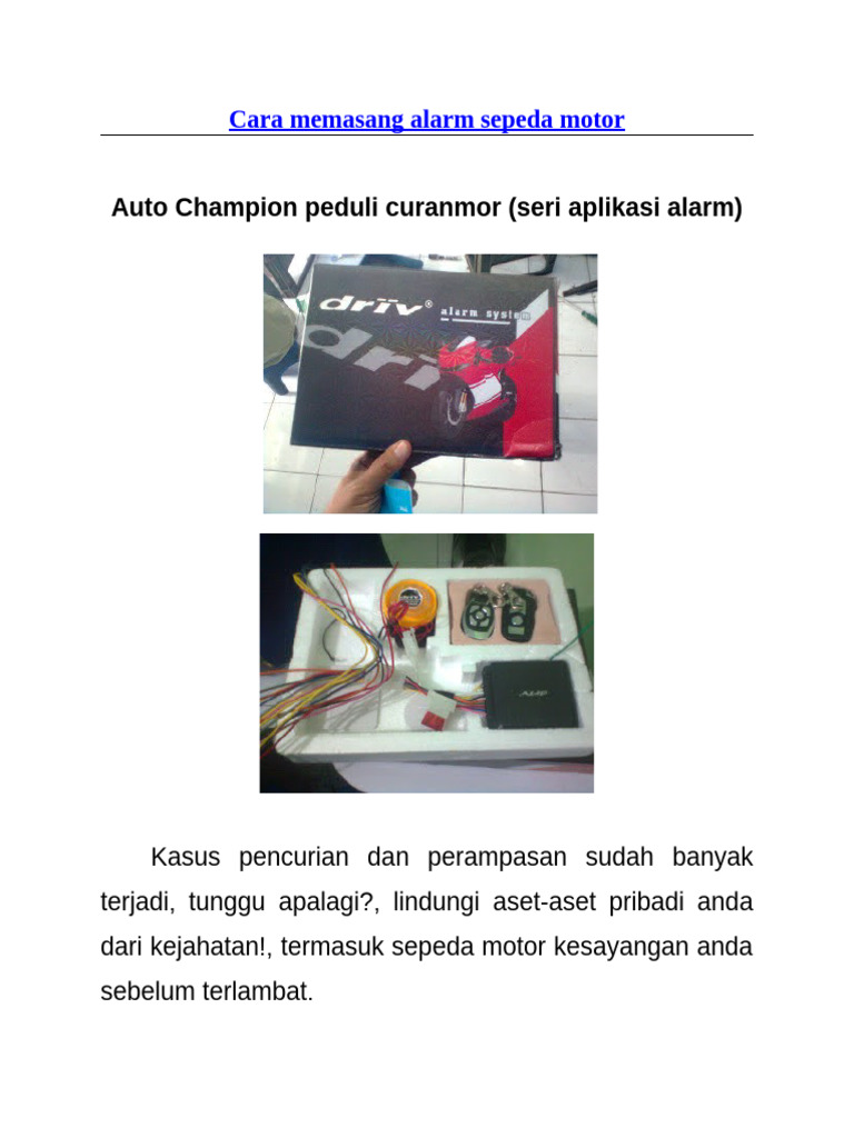 Cara Memasang Alarm Sepeda Motor | PDF