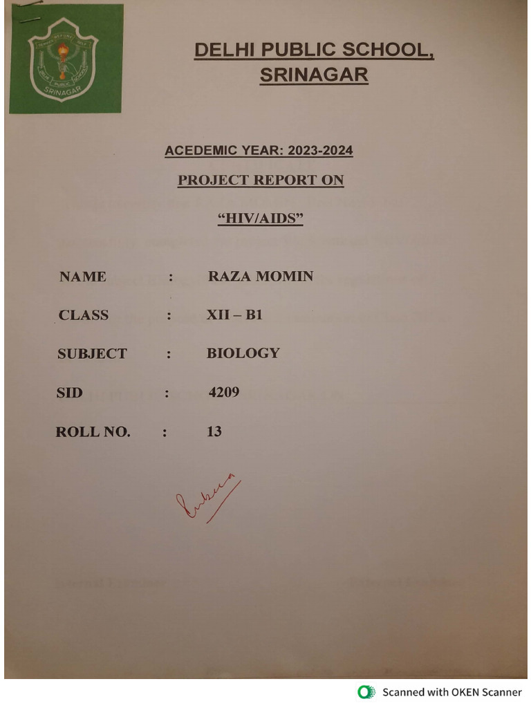 Project Sample. Bio. XII S1 2024-25 | PDF
