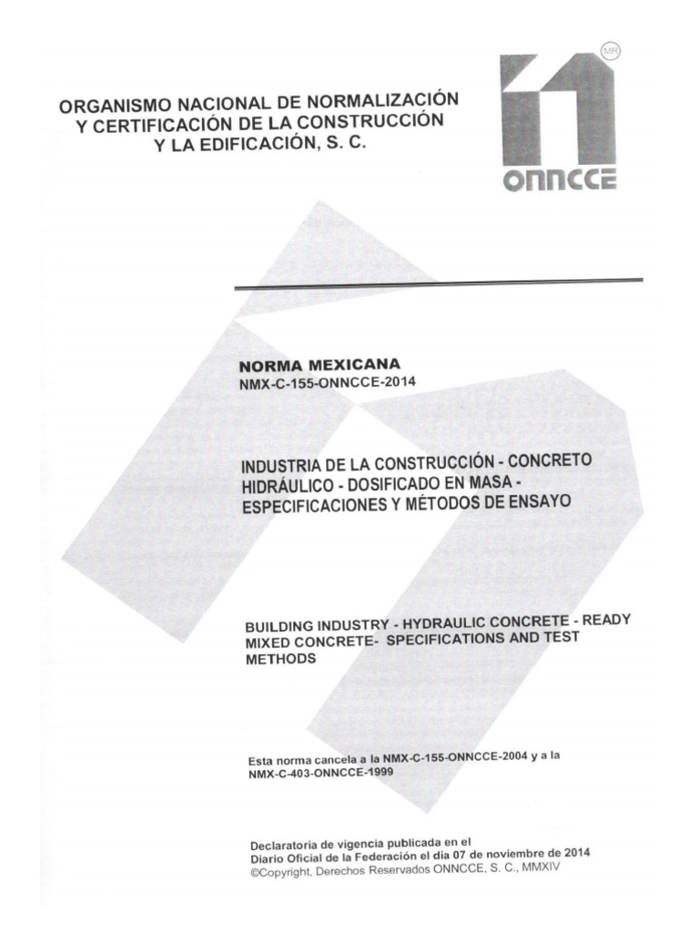 Nmx-C-155-Onncce-2014 Especificaciones Concreto | PDF
