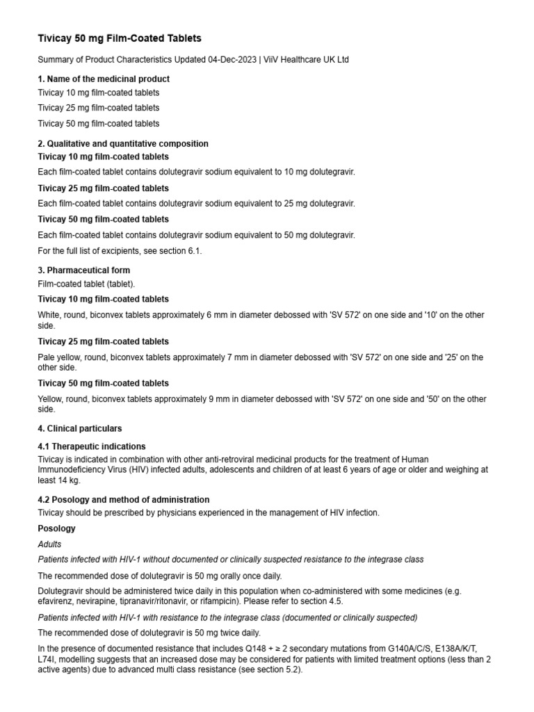 EMC Tivicay UK | PDF | Dose (Biochemistry) | Chemistry
