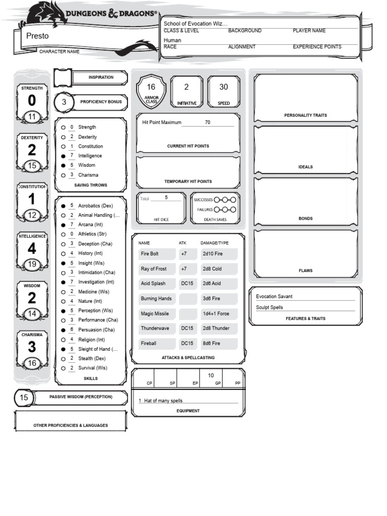 Presto - Roll20 Characters | PDF