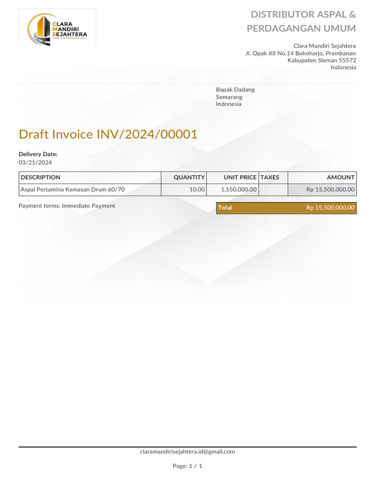 Draft Invoice INV - 2024 - 00001 | PDF