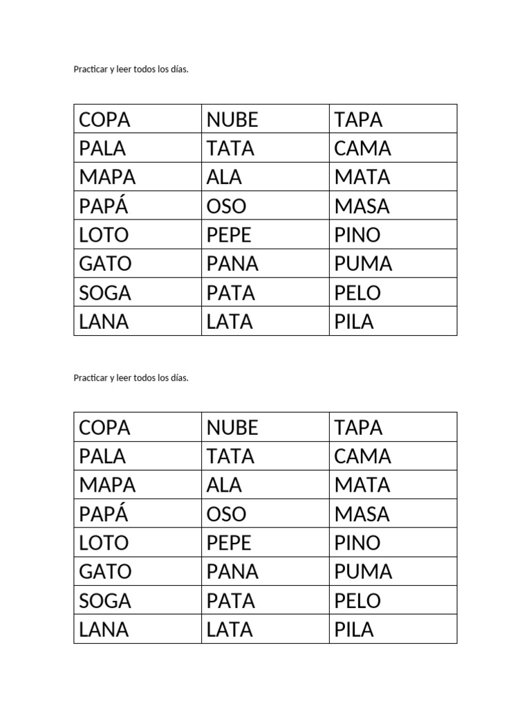 Palabras Bisilabicas | PDF