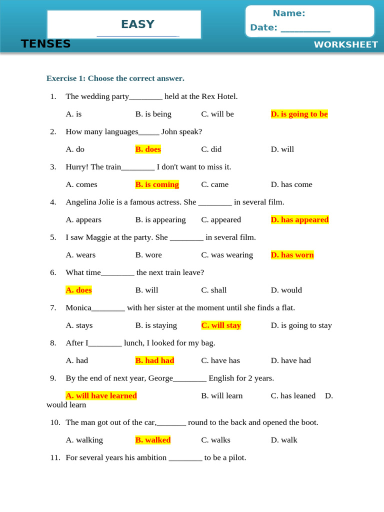 TENSES REVIEW-WORKSHEET 1 | PDF