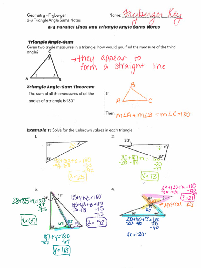 2-3 Triangle Angle Sums Notes FILLED | PDF