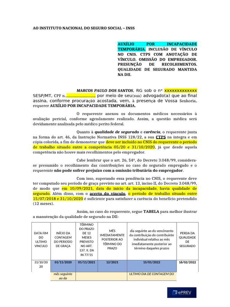 002 - 67 Requerimento - Ao - INSS - Auxilio - Por - Incapacidade ...