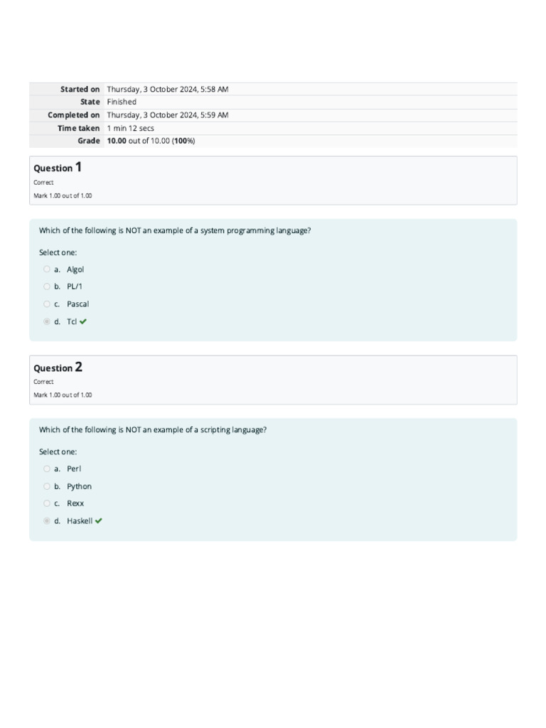 Self-Quiz 1 - Overview of Scripting Languages | PDF
