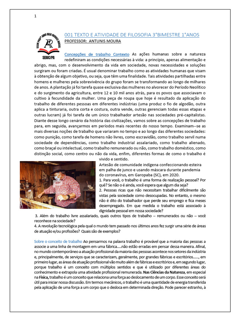 001 Atividade de Fil 1anos 3b Escola | PDF