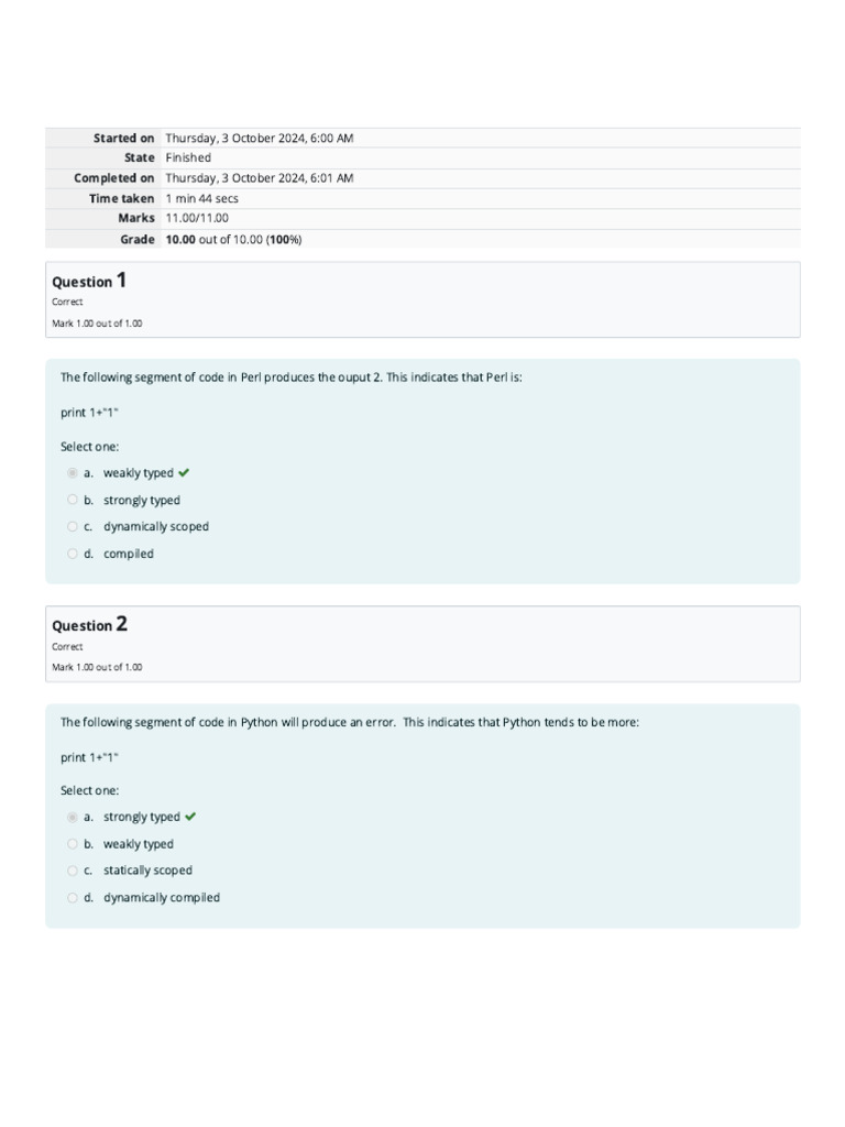Self-Quiz 2 - Scripting Languages - Unix, Web, Browser | PDF | C (Programming Language ...