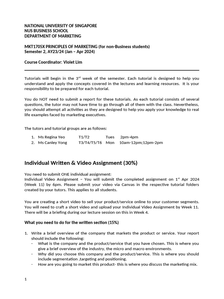 MKT1705X Sem 2 Assignments Sem 2 AY 2324 | PDF