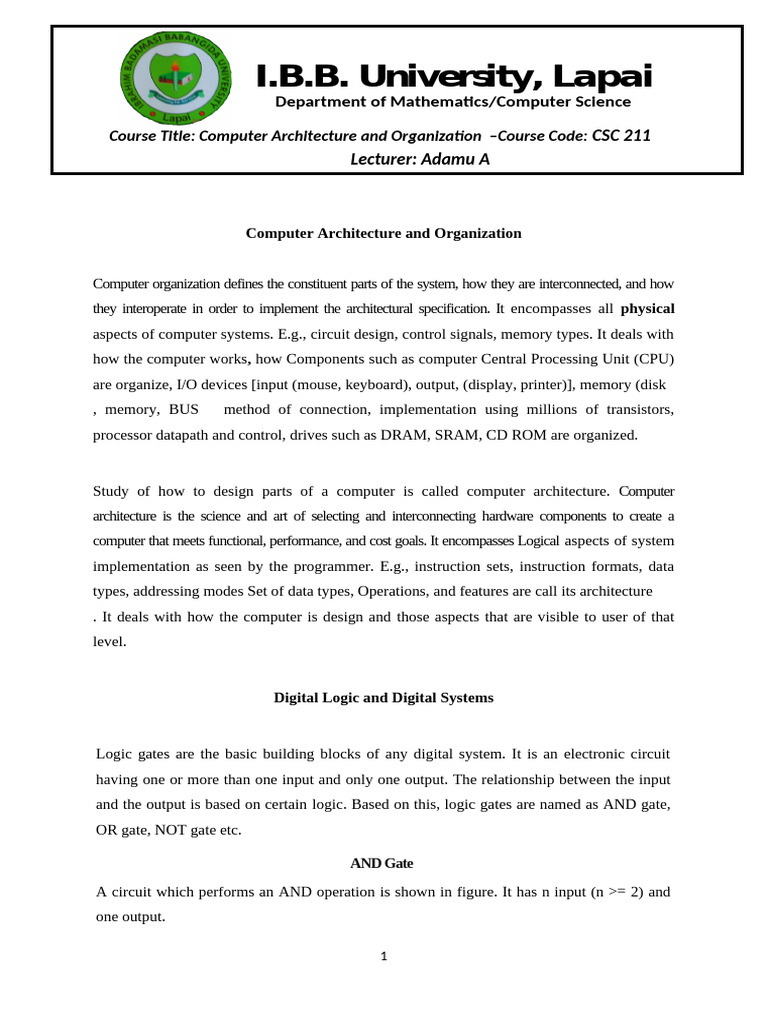 CSC 211 A Computer Organization and Architecture 2021 | PDF