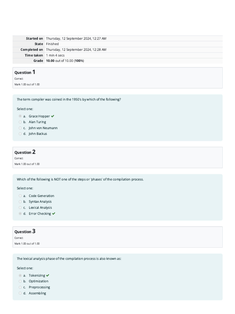 Self-Quiz 2 - Compilers Versus Interpreters | PDF