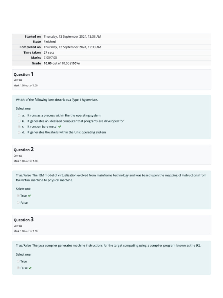 Self-Quiz 4 - Virtual Machine Models | PDF | Games & Activities | Technology & Engineering
